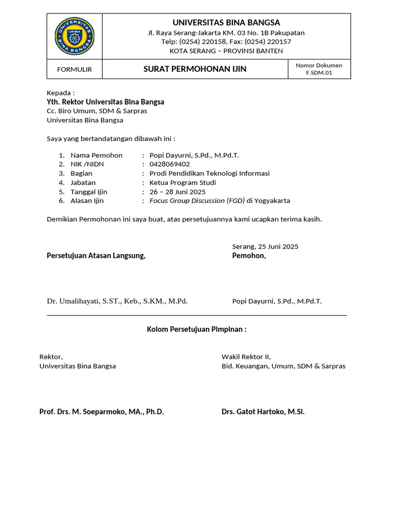 Form Permohonan Ijin | PDF