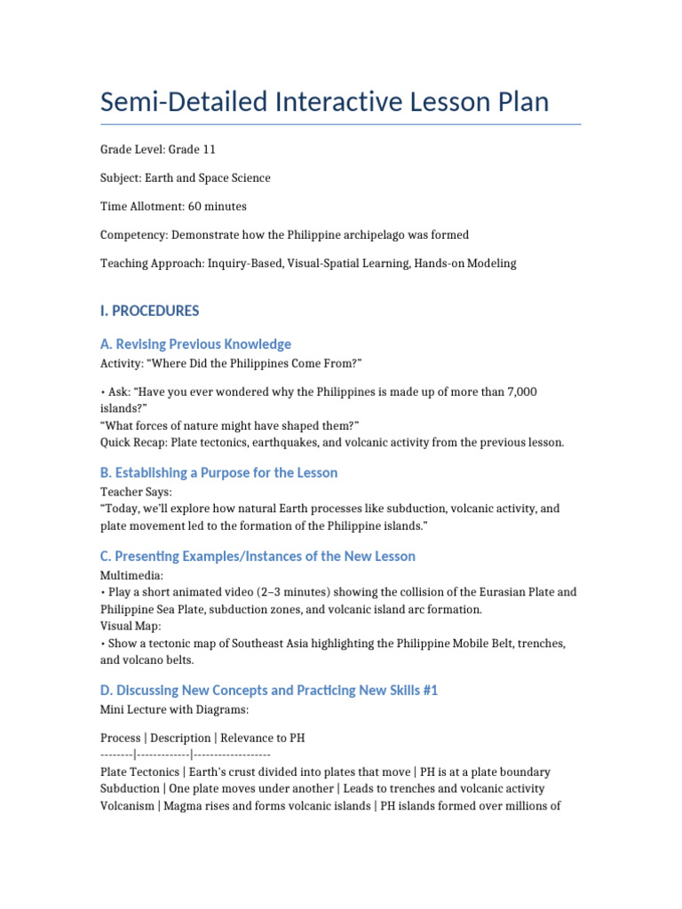 Philippine Archipelago Formation Lesson Plan | PDF | Plate Tectonics ...