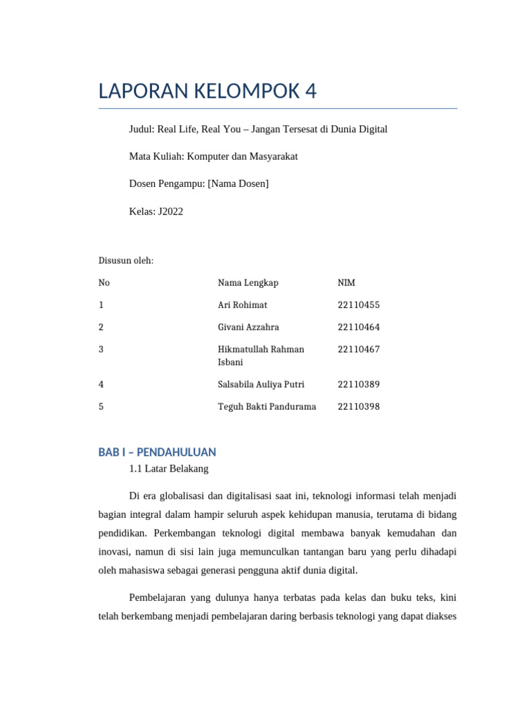 Laporan Real Life Real You | PDF