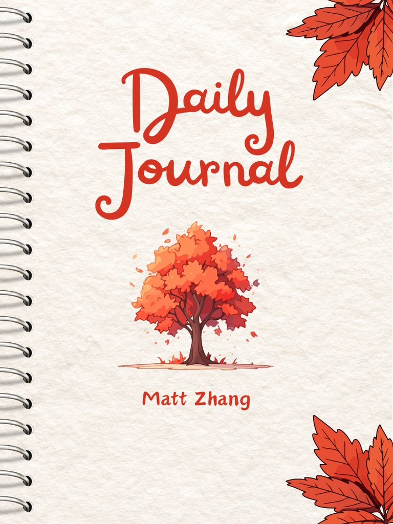 White Orange Leaf Daily Journal Cover Page A4 Document | PDF