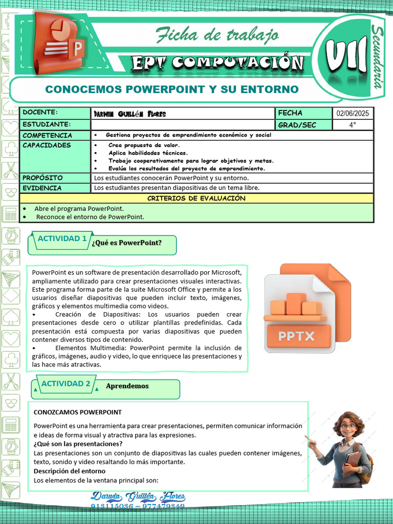 Ficha de Actividad Ept Compu Vii - Semana 1-4° | PDF | Microsoft PowerPoint | Multimedia