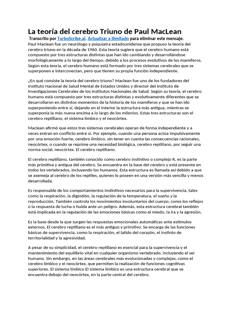 La Teoría Del Cerebro Triuno de Paul MacLean | PDF | Sistema límbico ...
