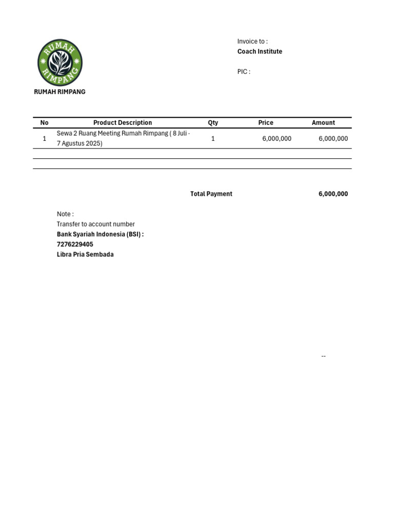 Sewa Ruang Meeting Coach Institute | PDF