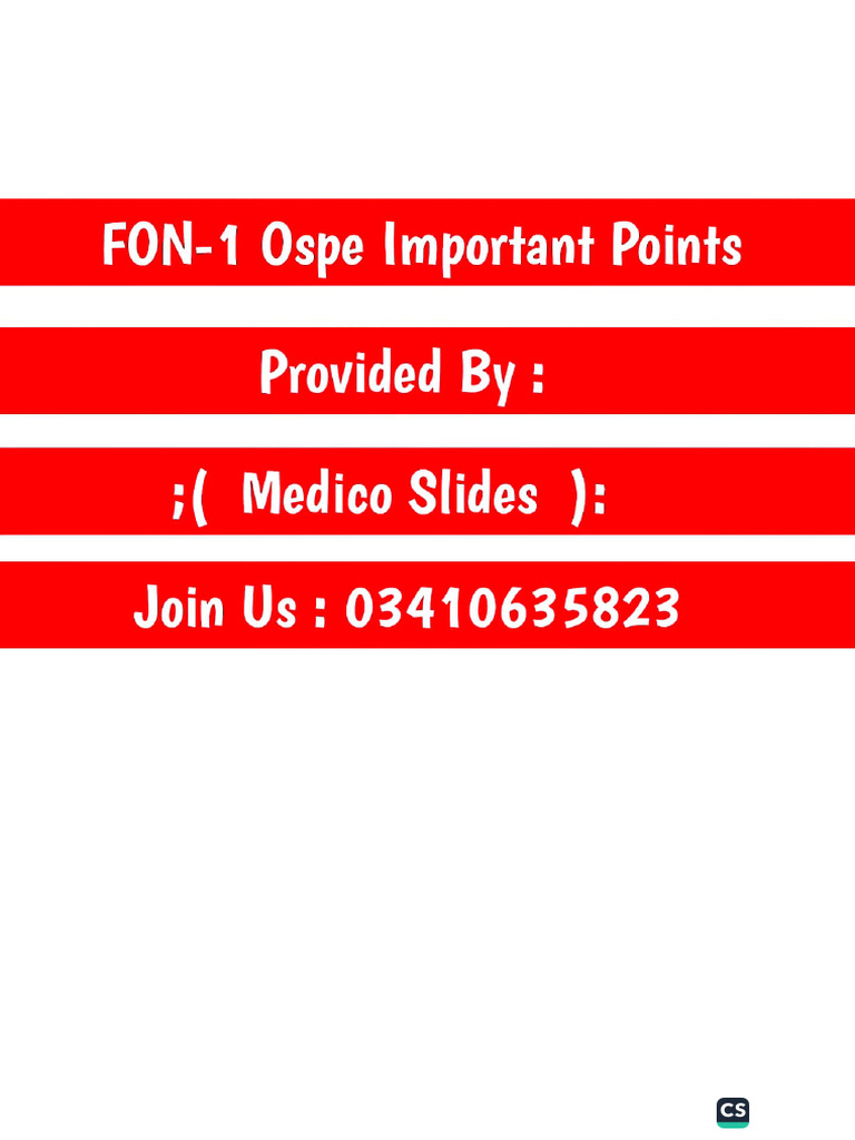 FON-1 Ospe MOST Imp Points by Medico Slides | PDF
