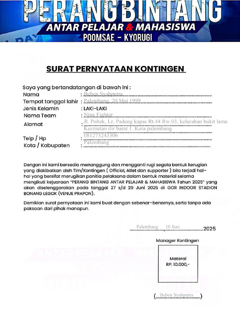 Pernyataan Kontingen | PDF