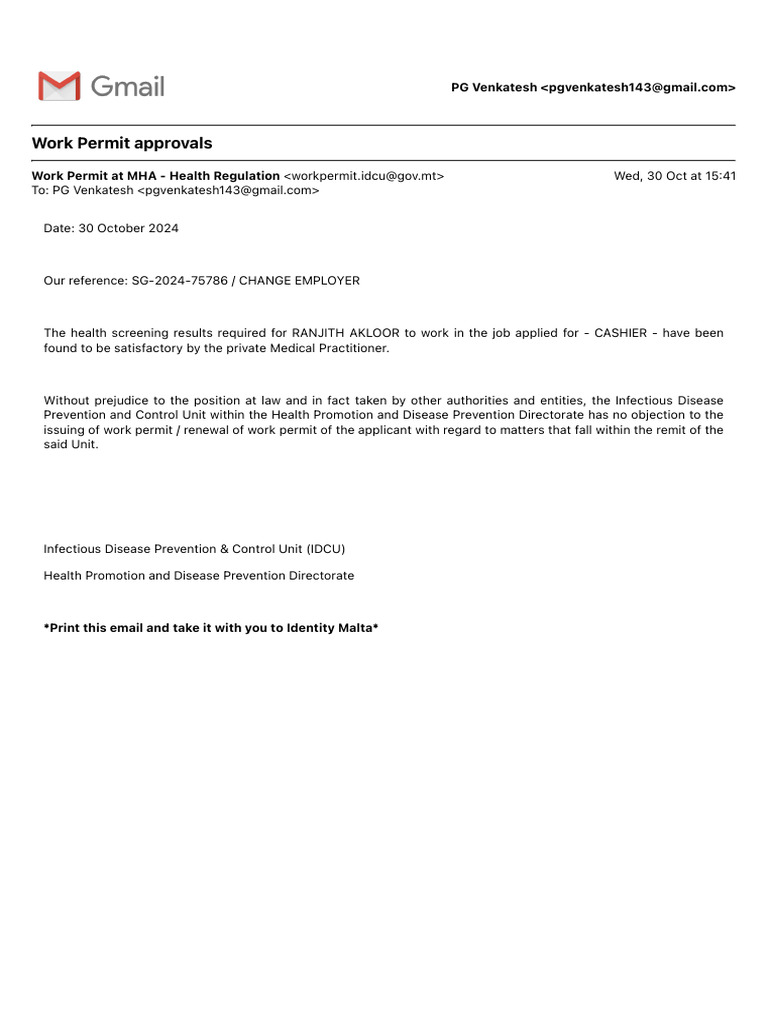 Work Permit Approval for Cashier Position | PDF