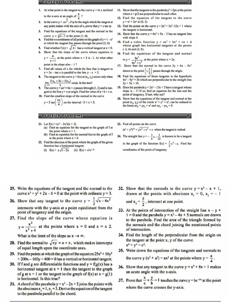 Tangents and Normals Assignment | PDF