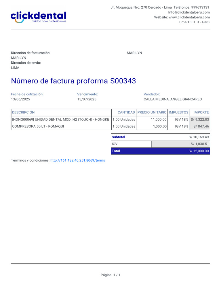 Factura Proforma S00343 - Equipos Dentales | PDF