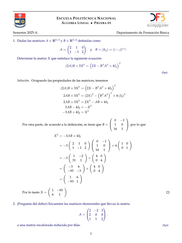 Ejercicios de Algebra | PDF | Matriz (Matemáticas) | Matemáticas Aplicadas
