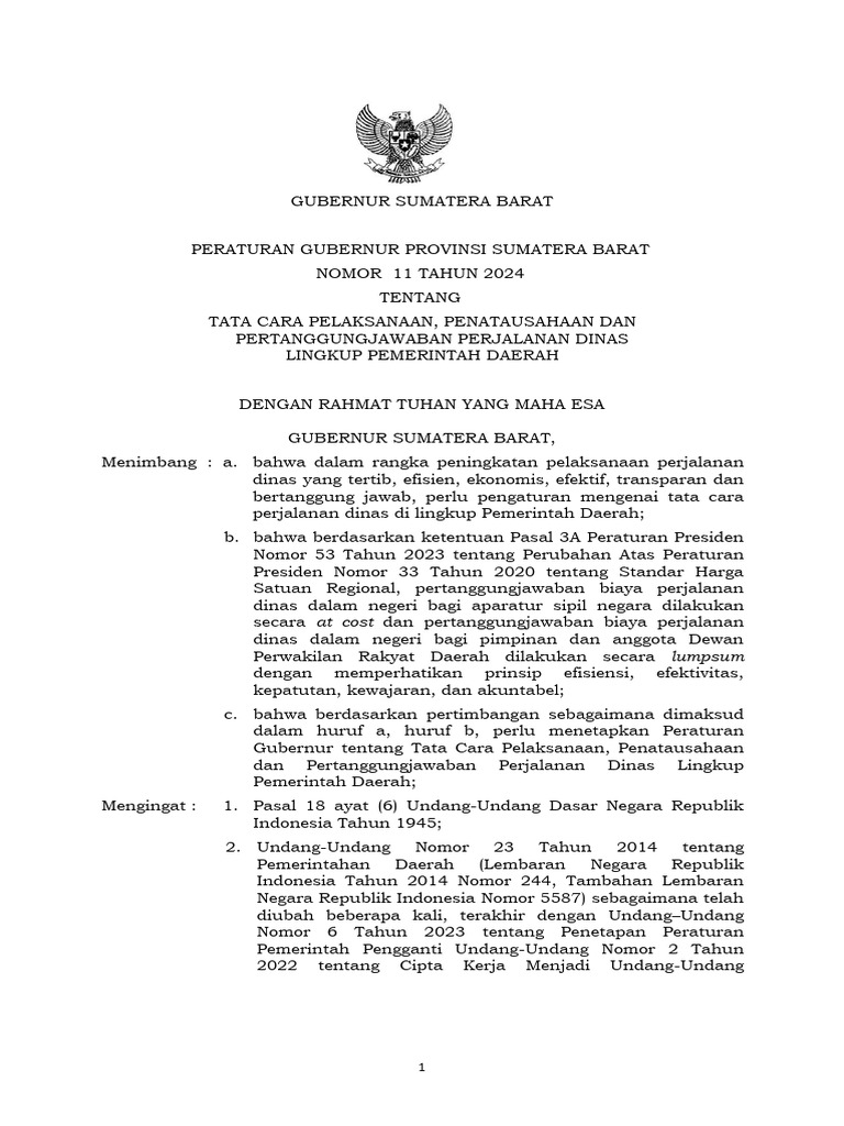 Pergub No 11 Tahun 2024 TTG Tata Cara Pelaksanaan, Penatusahaan, Dan Pertanggungjaawaban ...