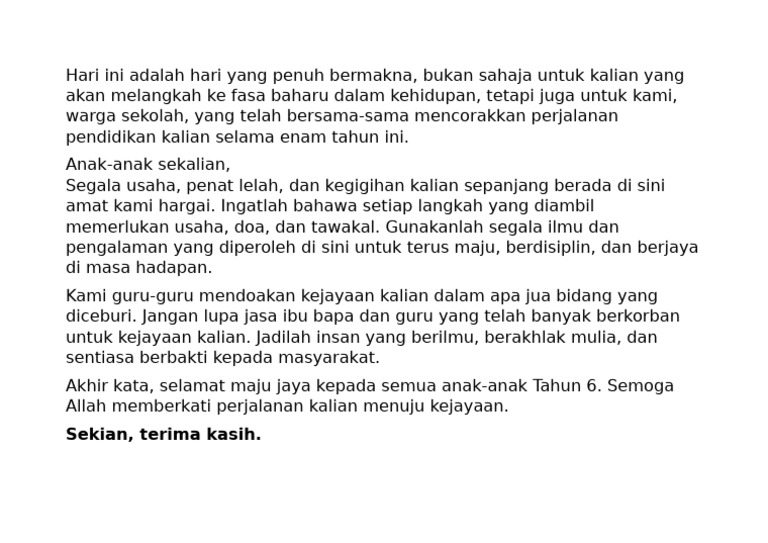Ucapan Selamat Graduasi Tahun 6 | PDF