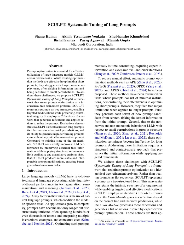 SCULPT: Systematic Tuning of Long Prompts | PDF | Mathematical ...