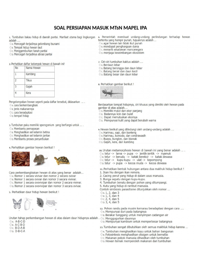 Soal Persiapan Masuk MTSN Mapel Ipa | PDF