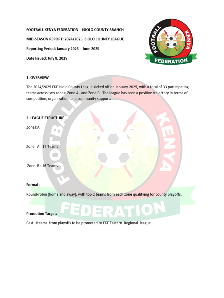 Isiolo County League Mid-Season Report 2025 | PDF