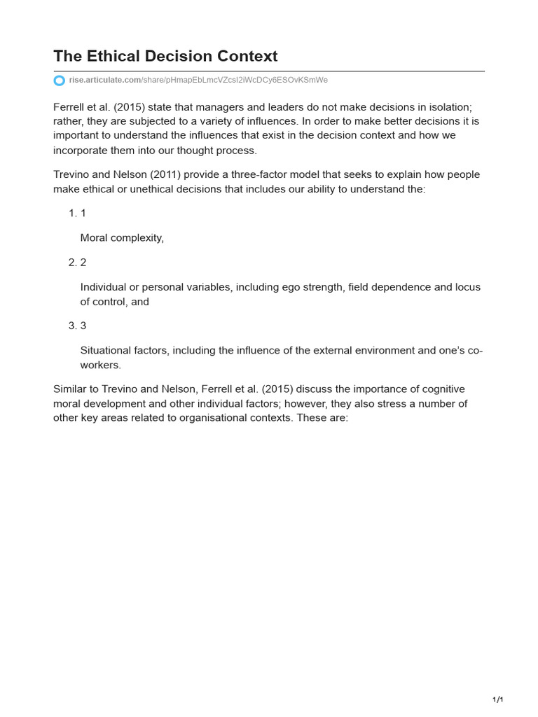 Understanding Ethical Decision-Making | PDF