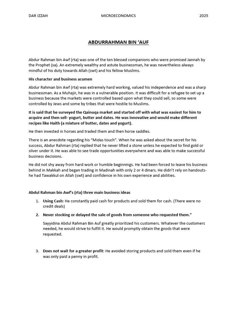 Microeco-The Story Behind - Abdurrahman Bin Auf | PDF | Credit | Finance & Money Management