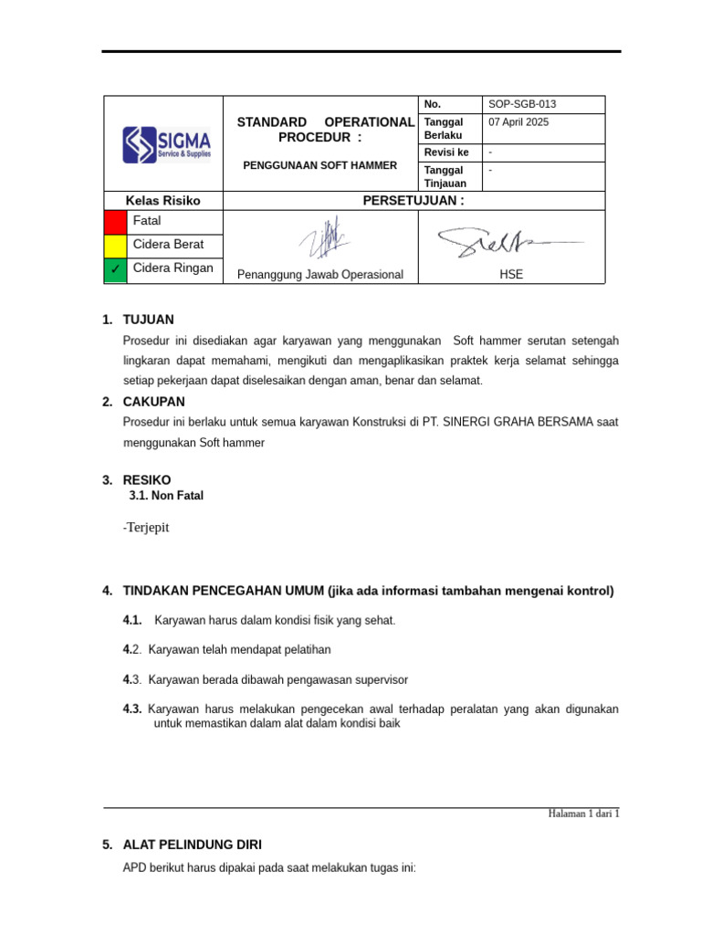 SOP Penggunaan Soft Hammer di Konstruksi | PDF