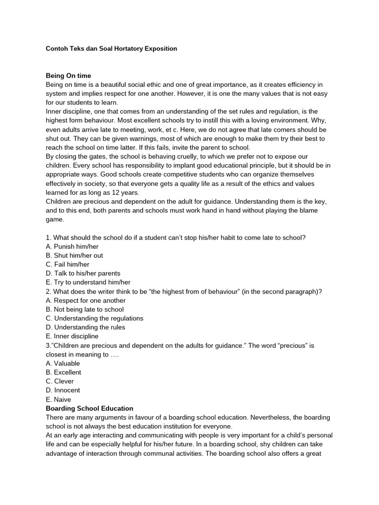 Teks Dan Soal Hortatory Exposition2 | PDF | Teachers | Hunting