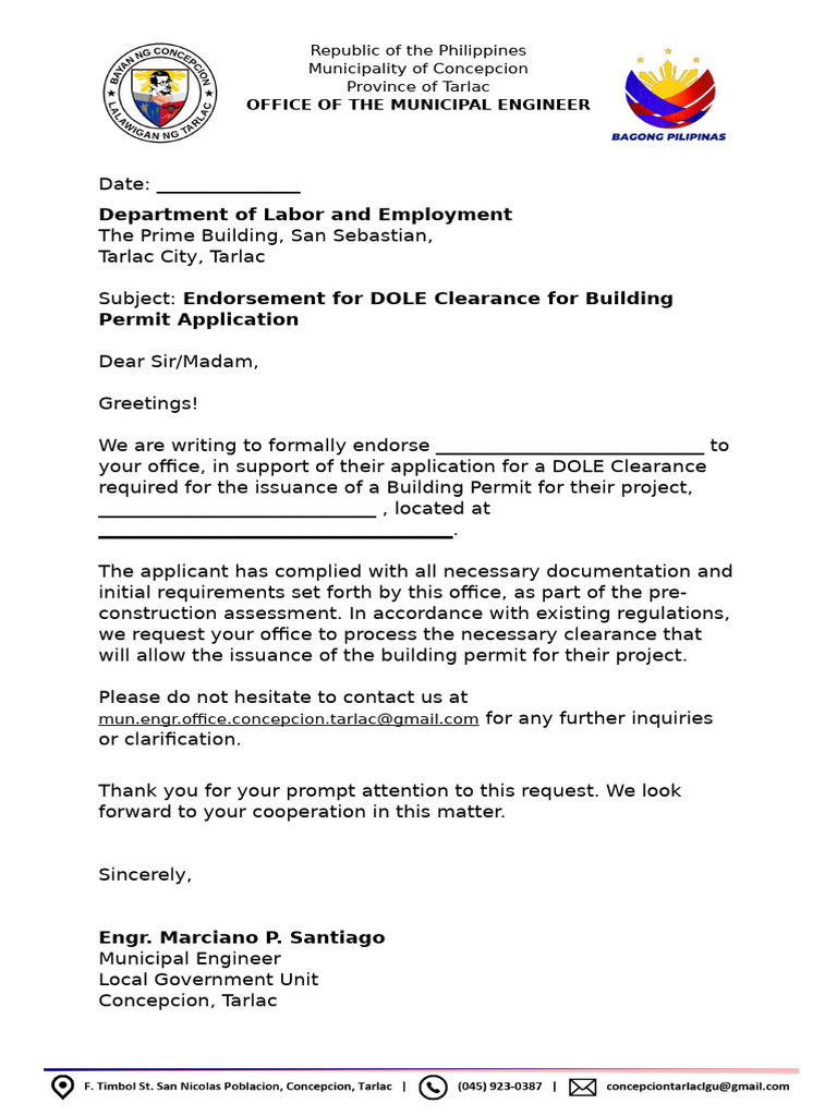 DOLE Endorsement Letter | PDF