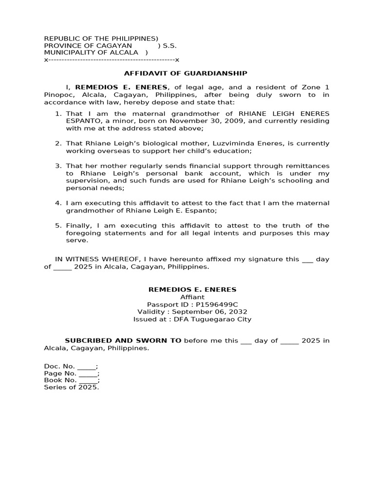 Affidavit of Guardianship | PDF