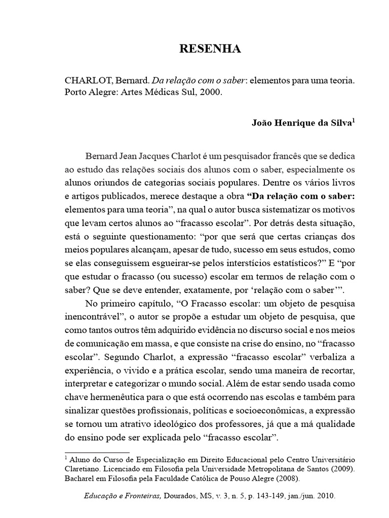 CHARLOT Bernard Da Relacao Com o Saber e | PDF | Sociologia | Aprendizado