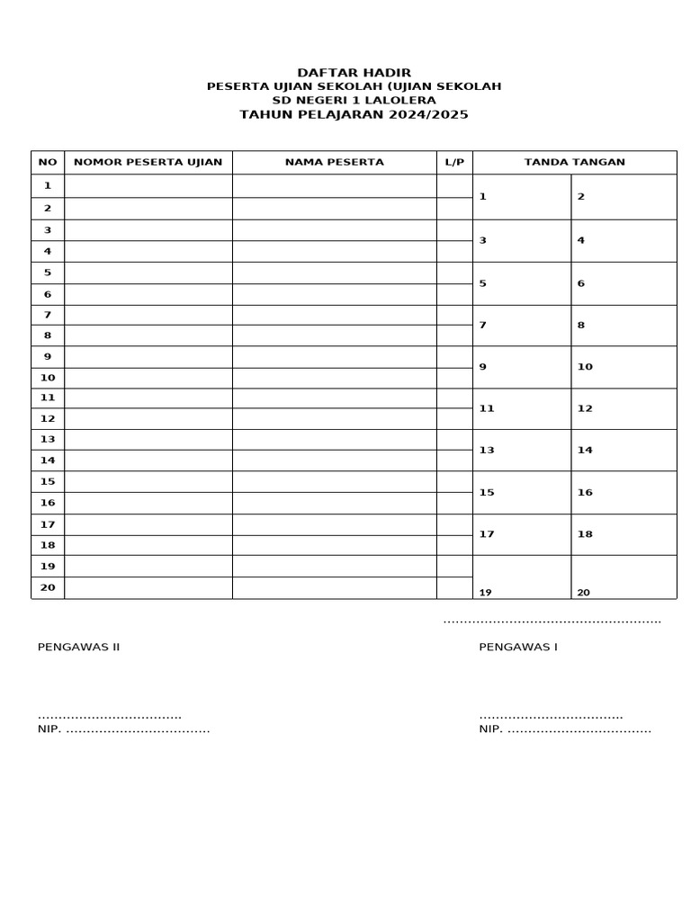 Daftar Hadir Peserta Us | PDF