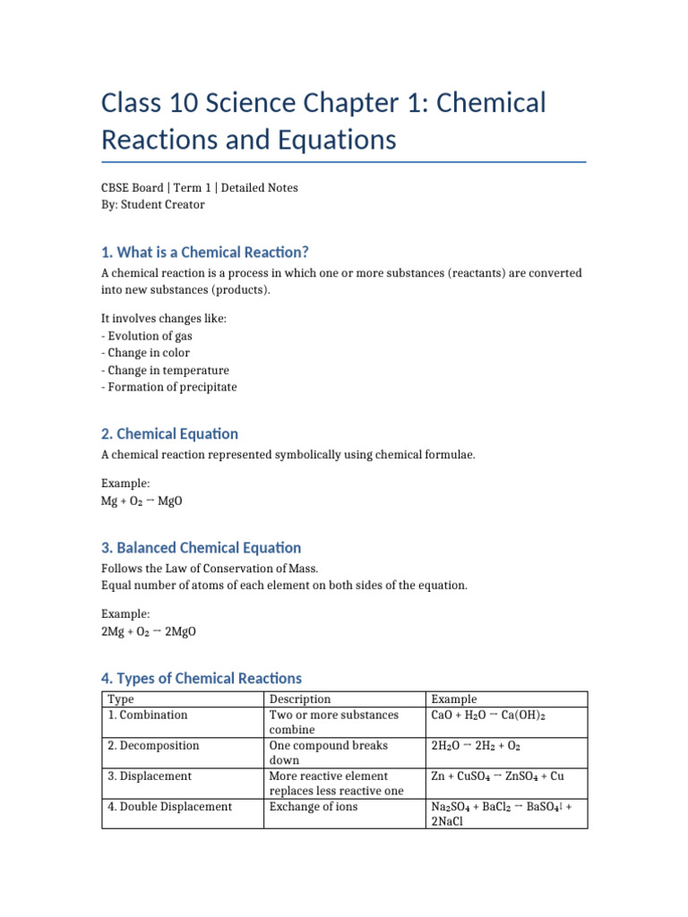 Class 10th Cbse Science Chapter 1 Notes 2025-26 | PDF