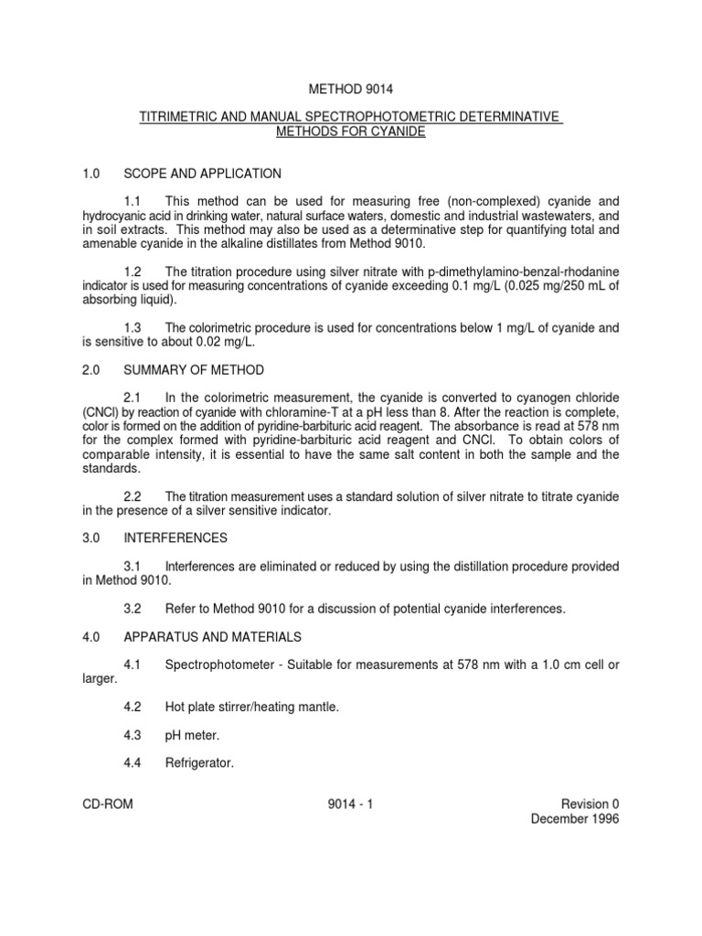 EPA Method 9014 | PDF | Cyanide | Titration