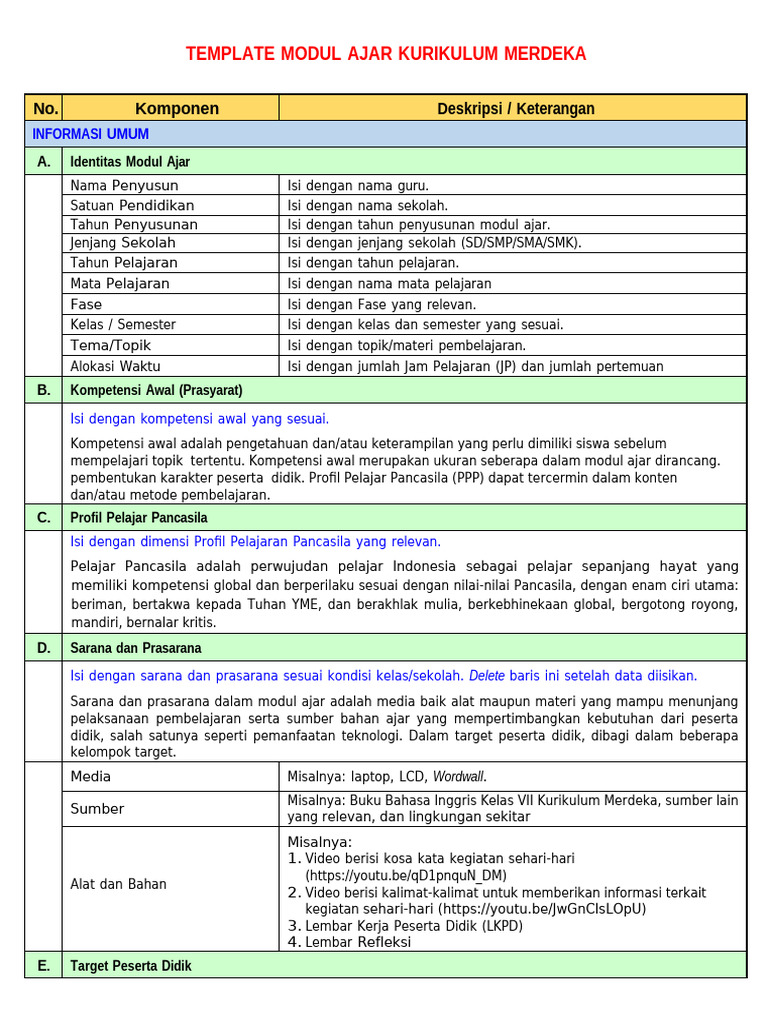 Template Modul Ajar Kurikulum Merdeka | PDF