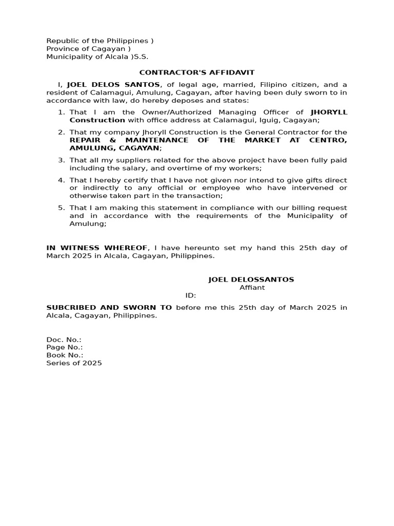 3jms Contractor's Affidavit | PDF
