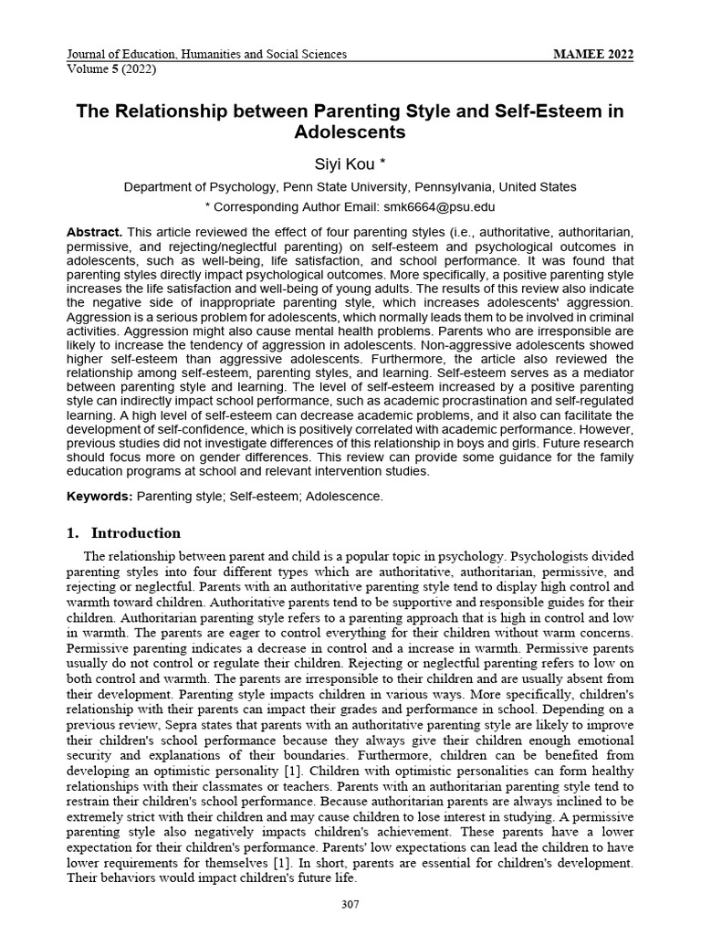 The Relationship Between Parenting Style and Self | PDF | Self Esteem ...