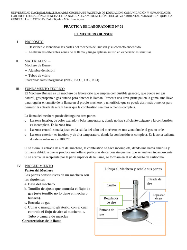 Práctica de Química: Mechero Bunsen | PDF | Combustión | Oxígeno