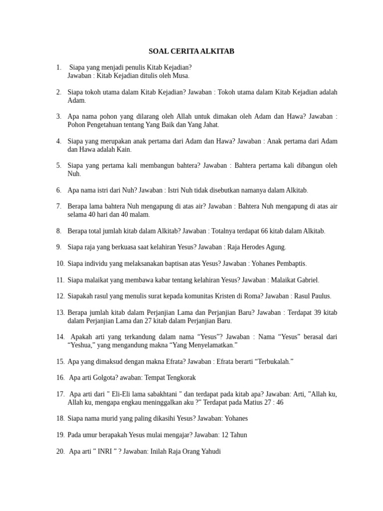 Soal Cerita Alkitab - Materi Cca (Hoan & Ningsih) | PDF
