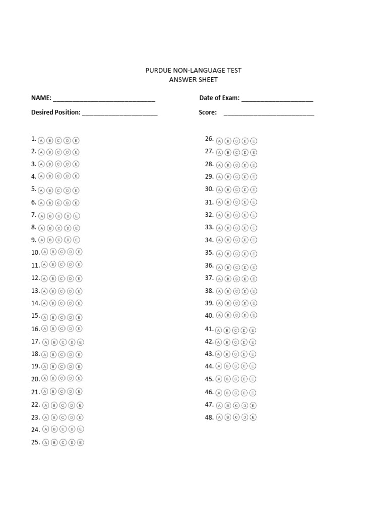PNLT Answer Sheet | PDF