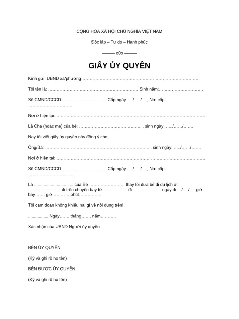Mau Giay Uy Quyen Cho Tre Di Nuoc Ngoai | PDF