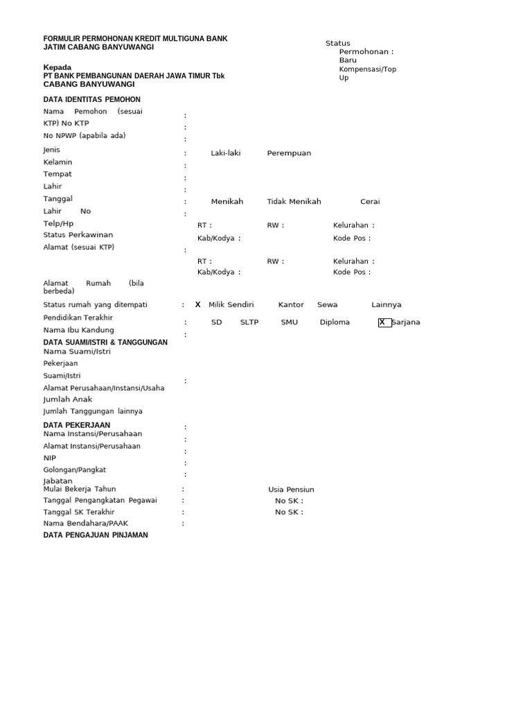Permohonan Kredit Multiguna Bank Jatim | PDF