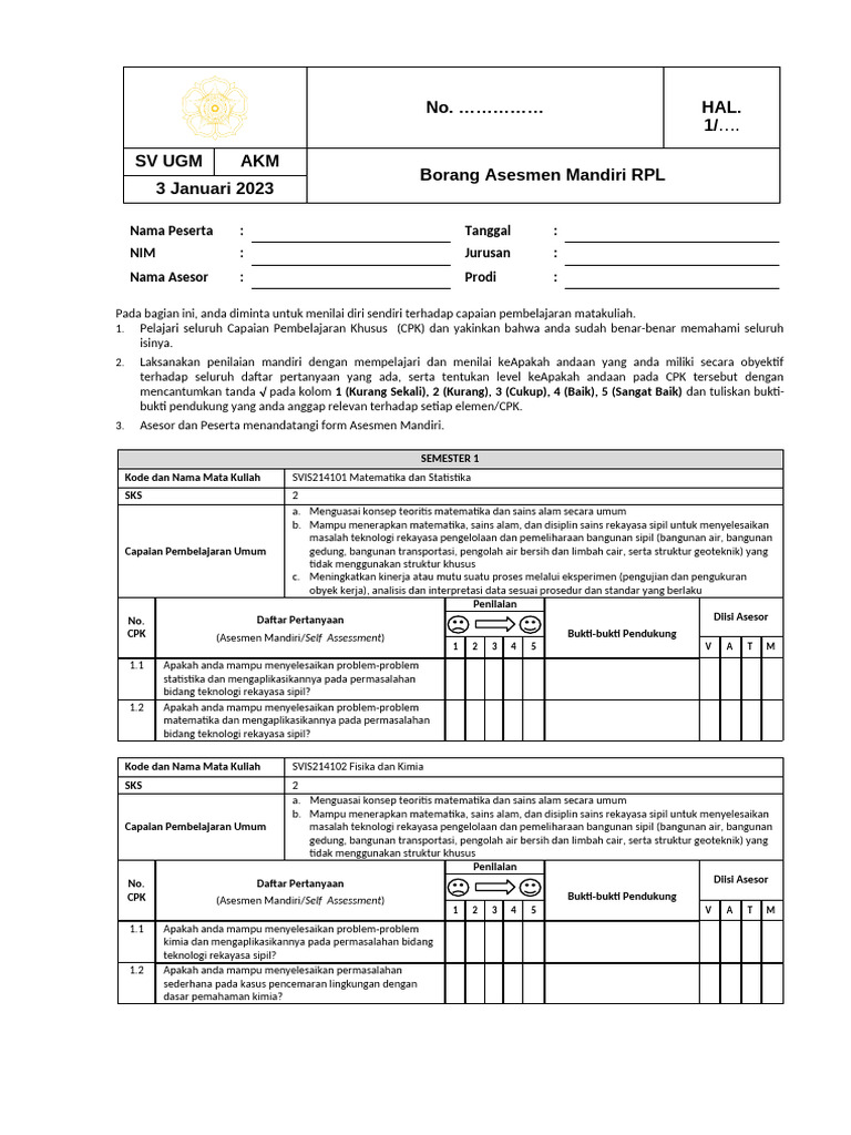 Form Assesmen Mandiri | PDF