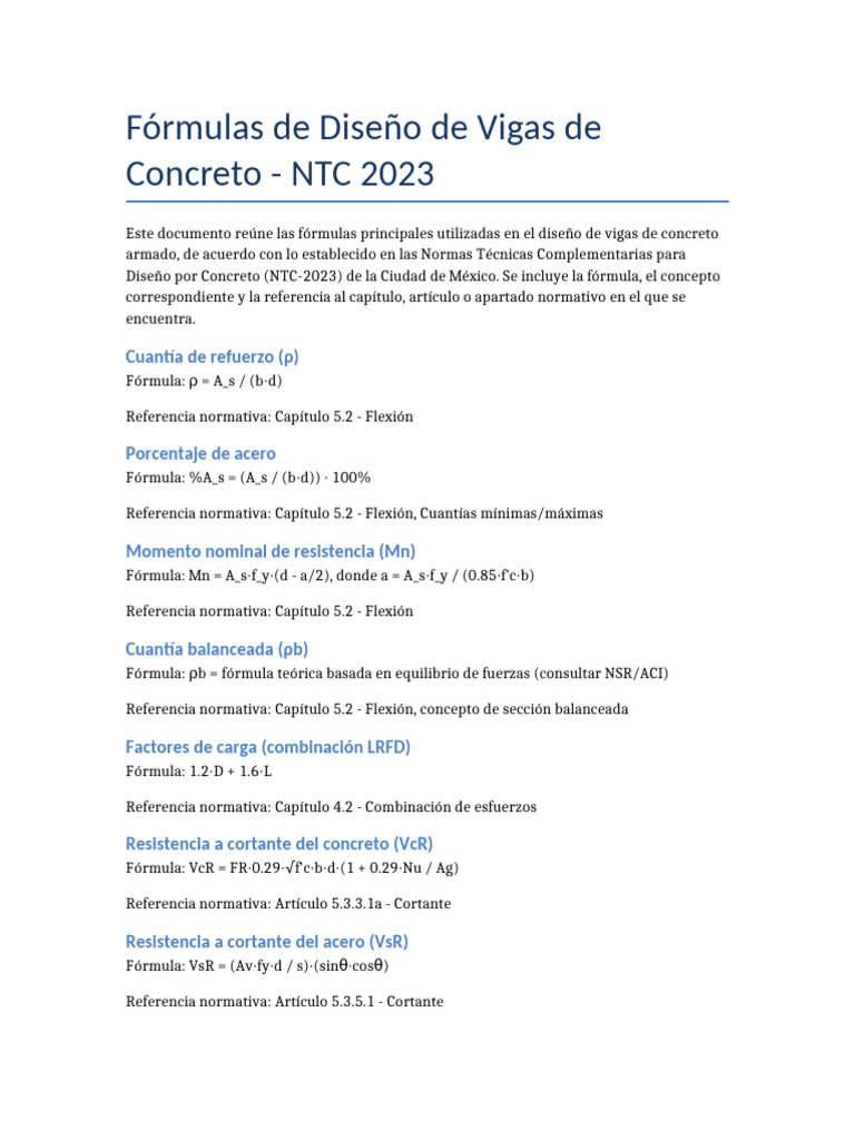 NTC2023 Formulas Vigas Concreto | PDF