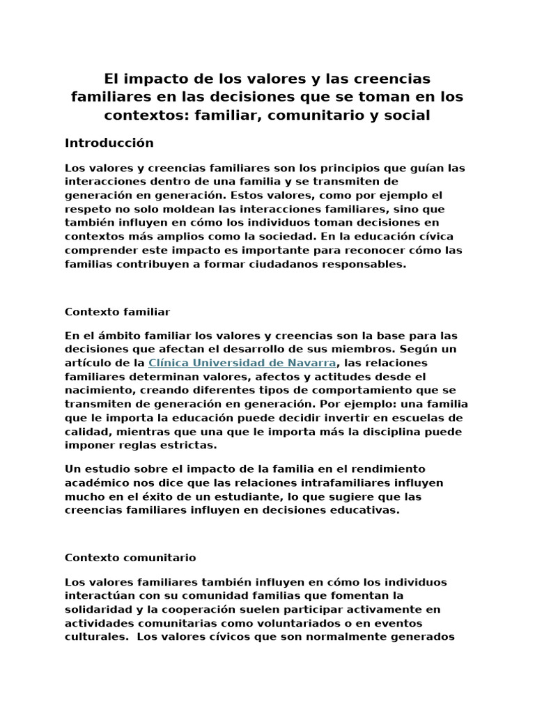 Investigación El Impacto de Los Valores y Las Creencias Fami | PDF ...
