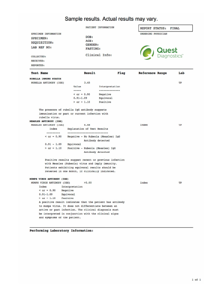 MMR Titer Results Sample | PDF
