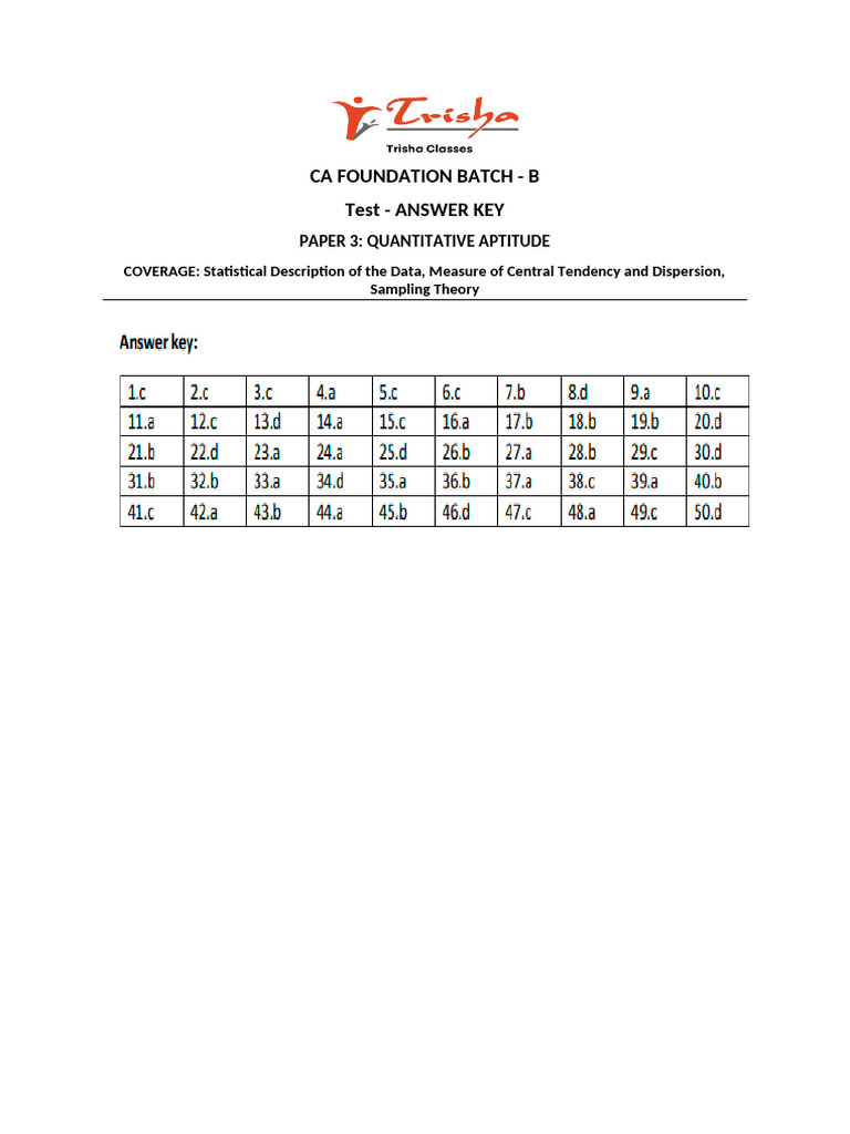 CA F Batch B Anskey Stats 21.06.2025 PDF | PDF