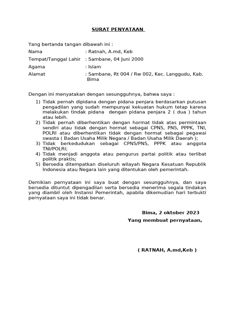Surat Penyataan 1 | PDF