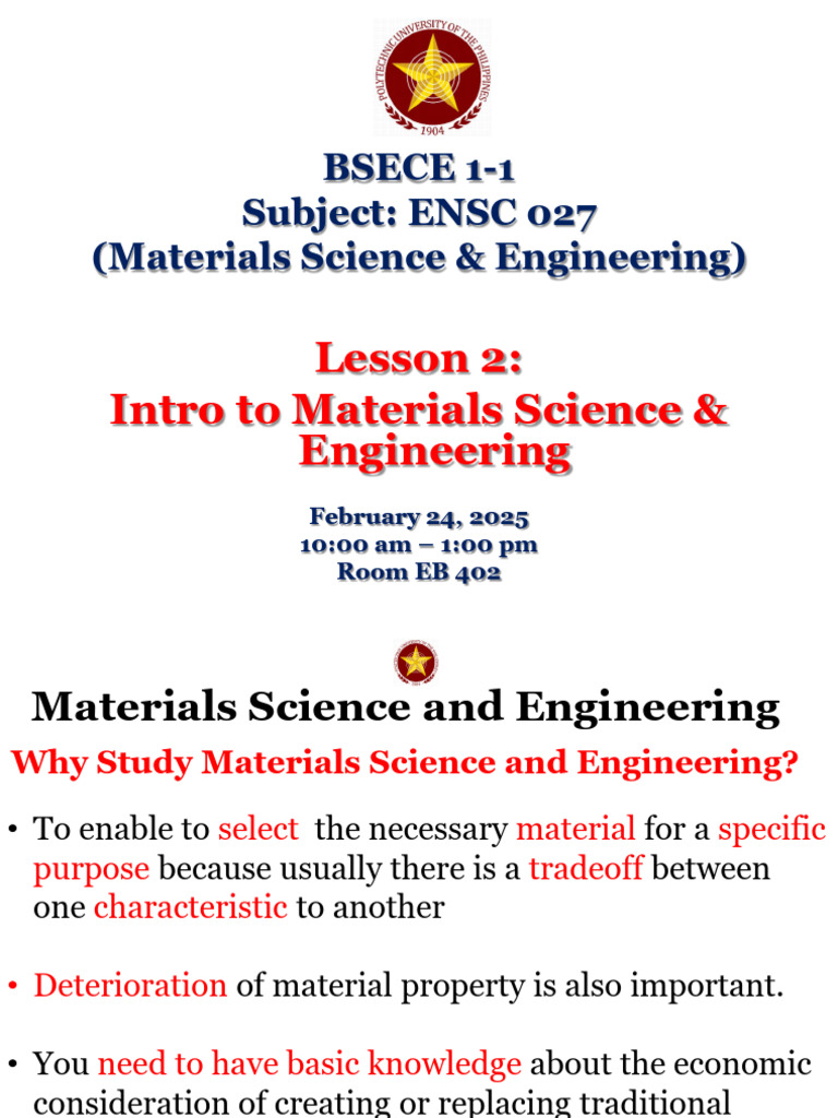 Lesson 2 Engg Materials ENSC 027 February 24 2025 | PDF | Metals ...
