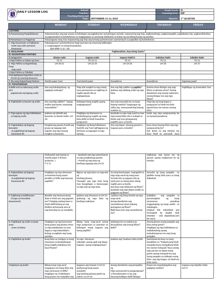 DLL - Esp 4 - Q1 - W3 | PDF