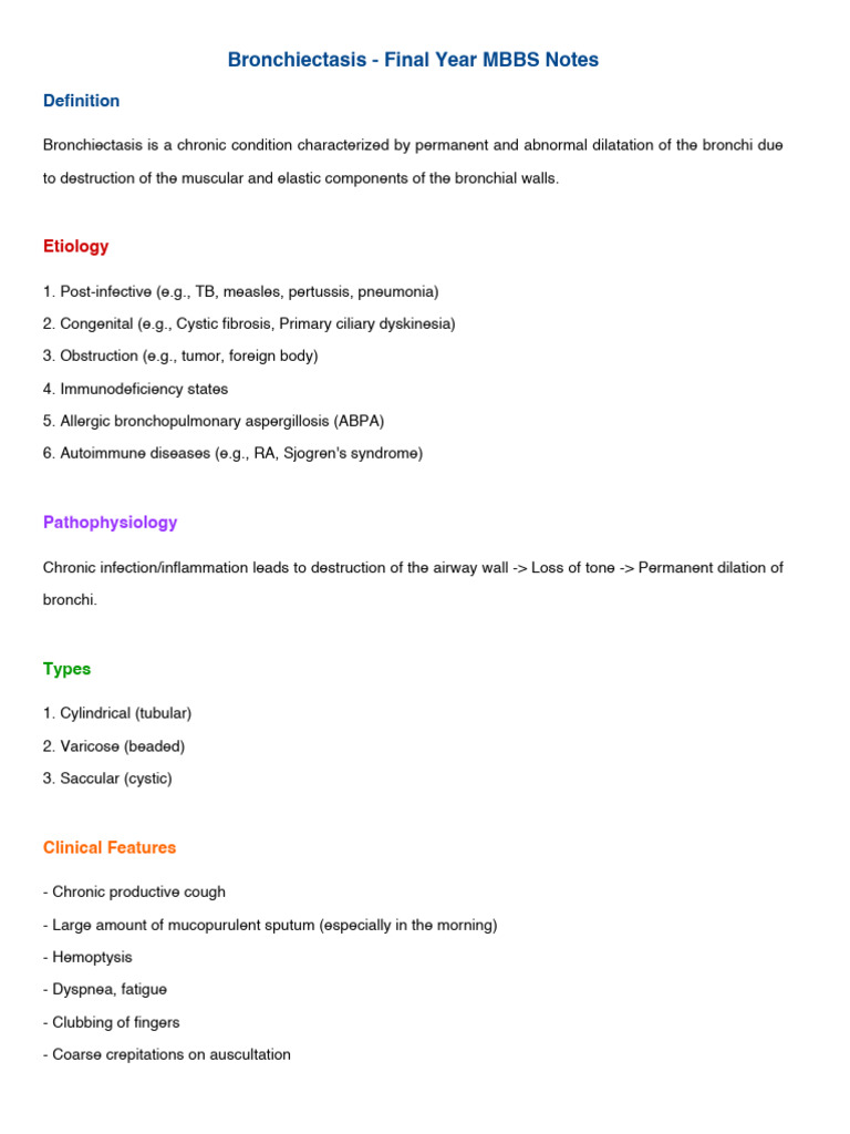 Bronchiectasis Visual Notes | PDF
