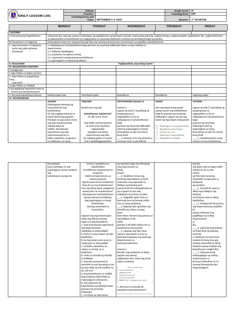 DLL - Esp 4 - Q1 - W2 | PDF