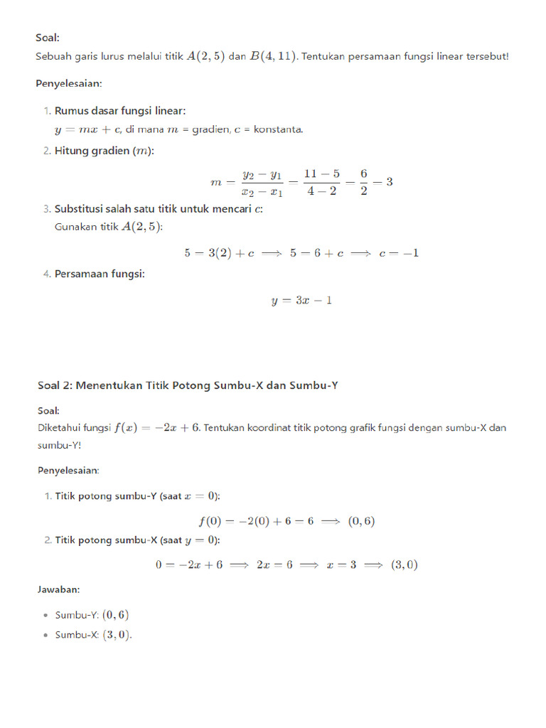 Contoh Soal Fungsi Linear | PDF