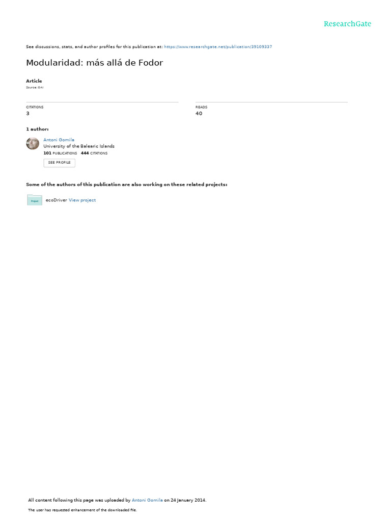 Gomila. Modularidad. Mas Allá de Fodor | PDF | Noam Chomsky | Science