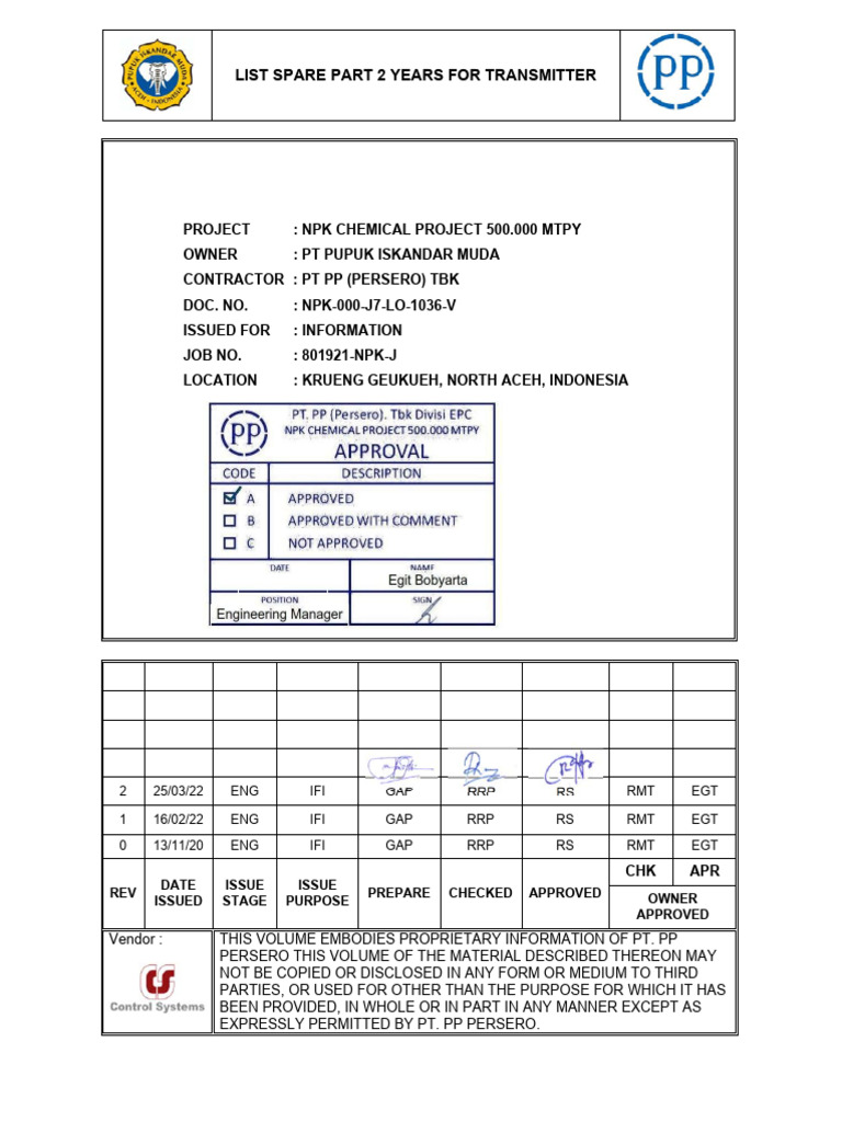 NPK 000 j7 Lo 1036 V List Spare Part 2 Years For Transmitter Rev | PDF