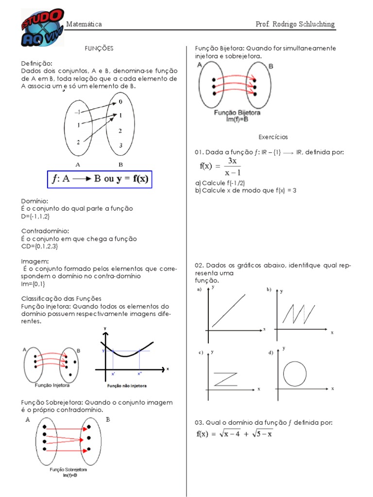 Funções Matemáticas: Definições e Exercícios | PDF | Função (Matemática ...